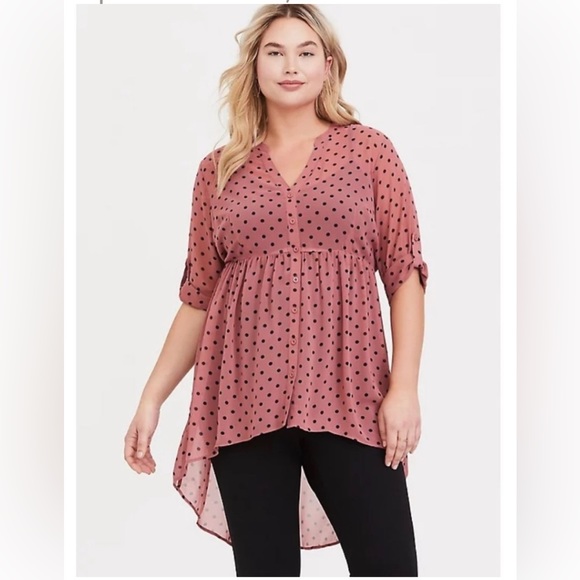 torrid | Tops | Lexie Dusty Rose Polka Dot Chiffon Hilo Babydoll Tunic ...